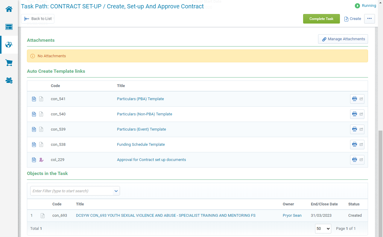 Attach approved contract set up documents to a funding schedule