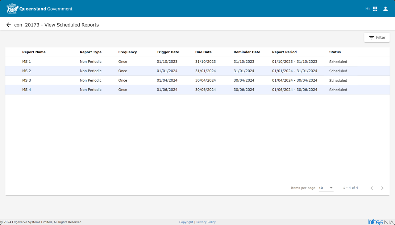 View the Scheduled Reports and Payments screens