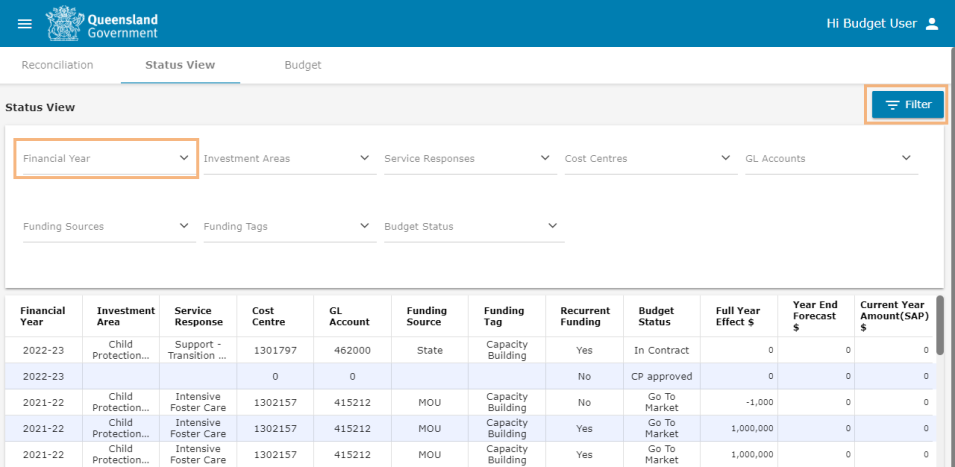 Accessing the status view