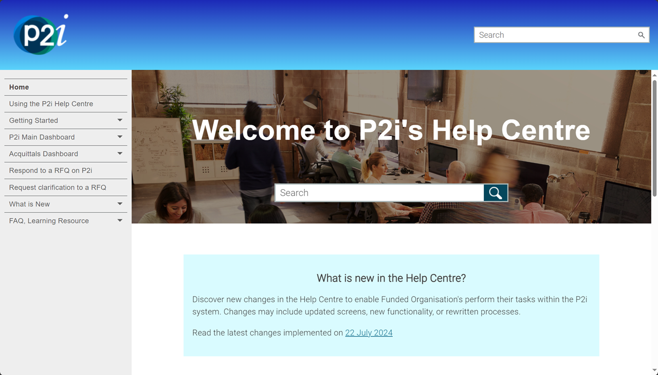 Using the P2i Help Centre